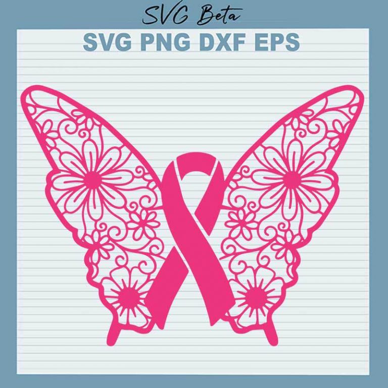 Mandala Butterfly Ribbon SVG, Butterfly Ribbon Breast Cancer Awareness ...