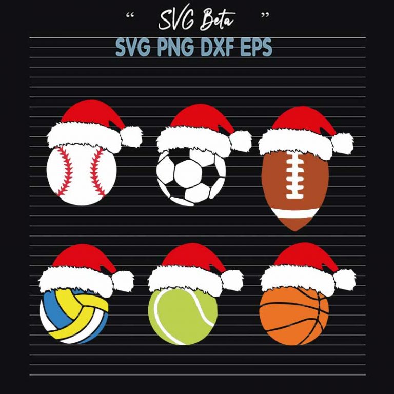 Christmas Sport Ball With Santa Hat SVG, Christmas Sport Ball Bundle ...