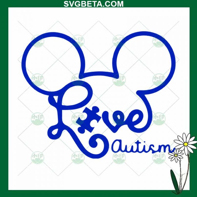 Mickey Ears Love Autism SVG, Blue Mickey Mouse SVG, Autism Mickey Ears SVG