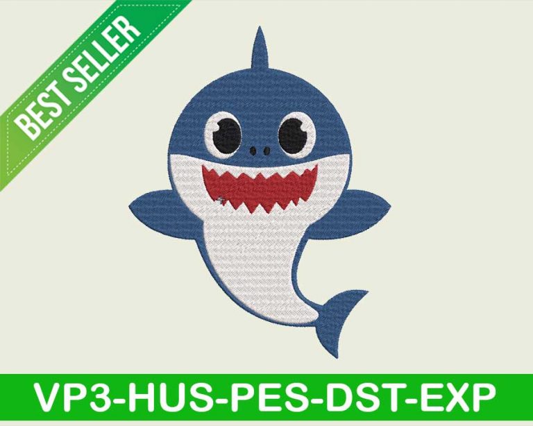 Baby shark embroidery design, Dady shark Embroidery Files, Baby shark ...
