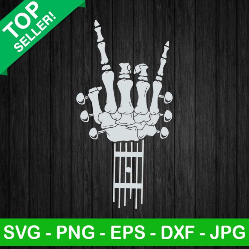 Guitar rock hand SVG, Rock on skeleton hand SVG, Guitar SVG