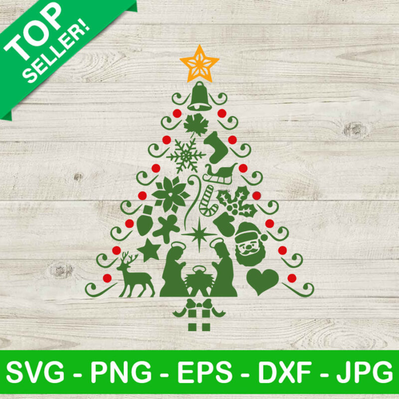 Jesus Nativity Christmas Tree SVG, Christmas Tree SVG, Nativity Scene SVG