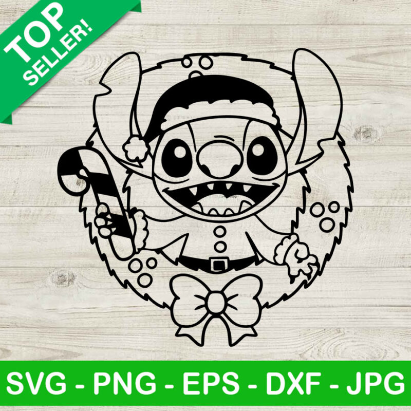 Stitch with candy cane SVG, Stitch santa hat SVG, Candy cane christmas SVG