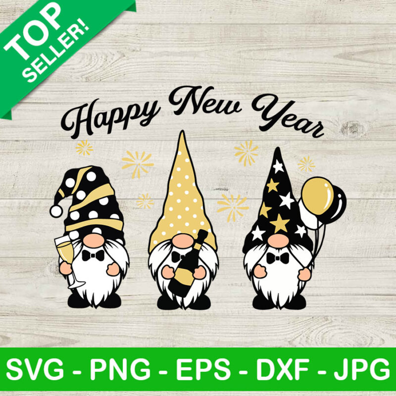Three Gnomes Happy New Year SVG, Happy New Year 2023 SVG, Gnomes SVG