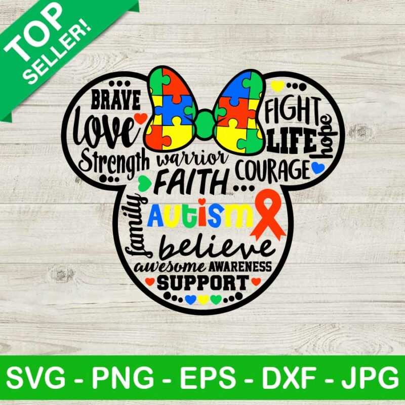 Minnie Mouse Autism Awareness SVG, Disney Puzzle Piece SVG, Autism SVG ...