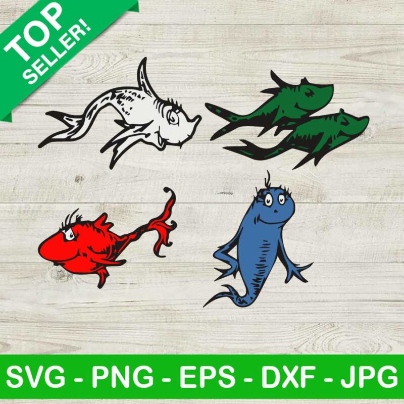 One Fish Two Fish Red Fish Blue Fish Svg, Dr Seuss Svg, One Fish Two ...