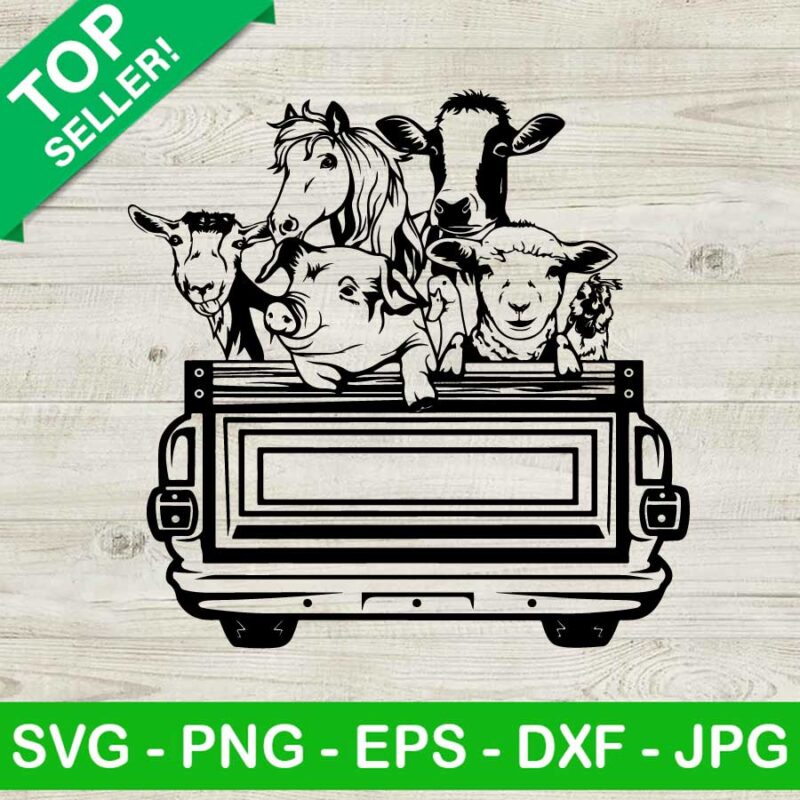 Farm Animals In Truck SVG, Farmhouse SVG, Vintage Farm SVG
