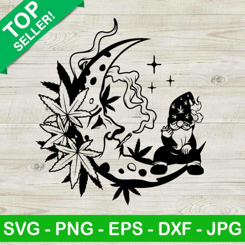 Gnome Smoking Weed SVG, Gnome in The Moon SVG, Cannabis SVG