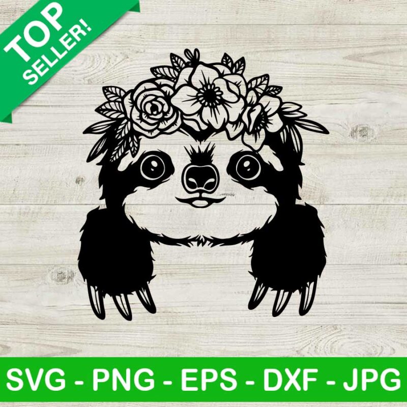 Sloth With Flower Crown SVG, Flower Sloth SVG, Cute Animal SVG