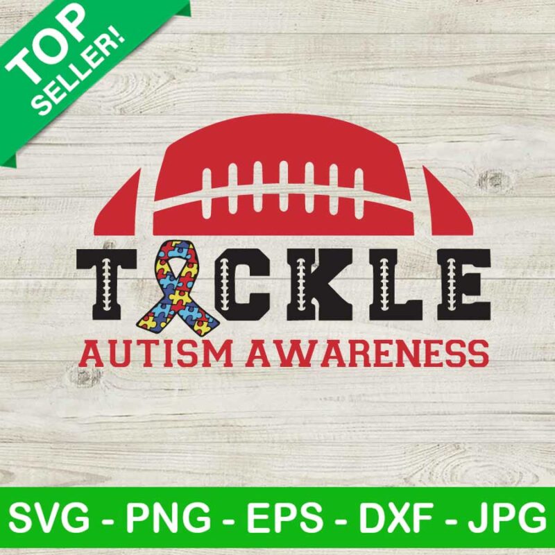 Tackle autism awareness SVG, Autism football SVG, Puzzle ribbon SVG