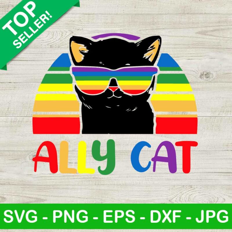 Ally Cat Sunglasses LGBT SVG, LGBT Pride SVG, Ally Cat rainbow SVG, Cat ...