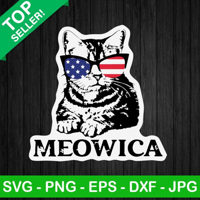 Meowica cool American cat SVG, American sunglasses cat SVG, Funny meowica SVG