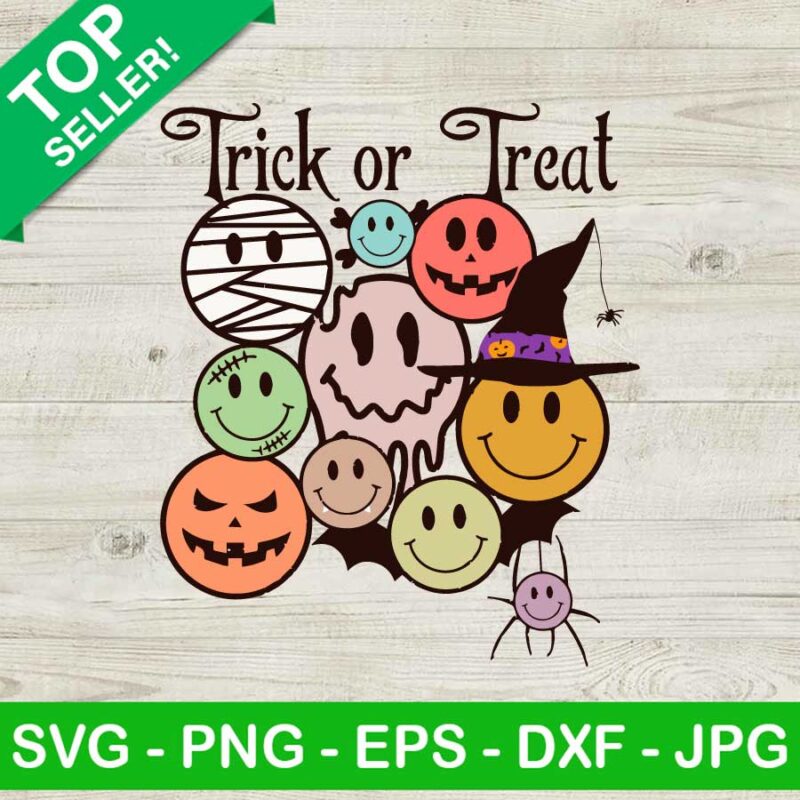 Trick or Treat Smiley Face Halloween SVG, Funny Halloween SVG, Smiley ...
