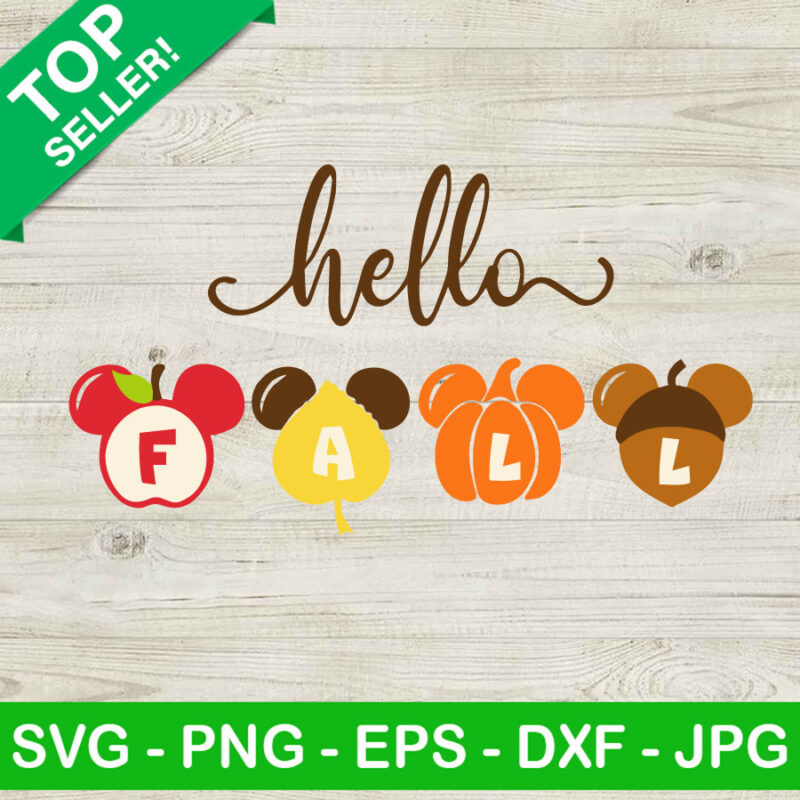 Mickey Mouse Head Hello Fall SVG, Disney Autumn SVG, Mickey Pumpkin ...