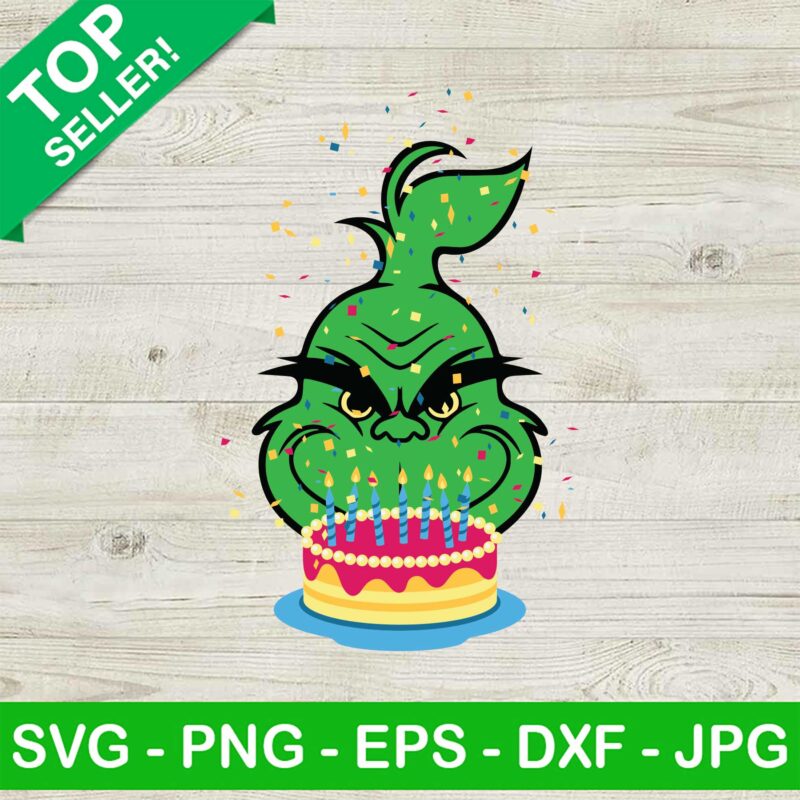 Grinch Face Birthday SVG, Birthday Cake Grinch SVG, Cute Grinch Happy ...