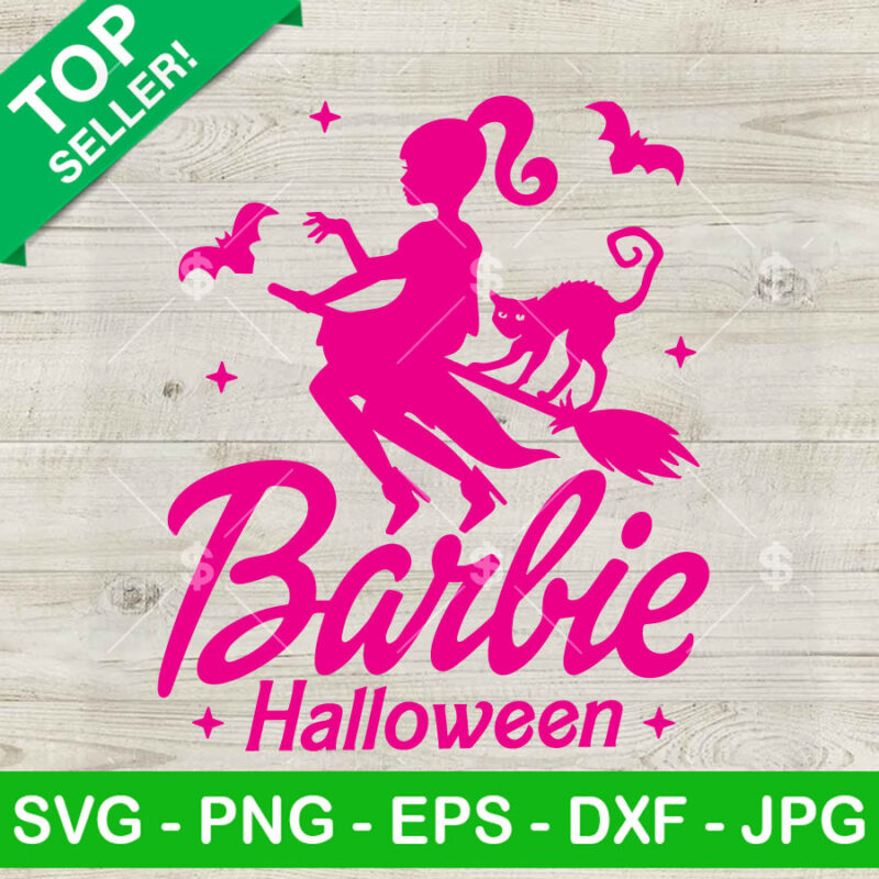 Barbie Witch Halloween SVG, Barbie Witch And Cat In Broom Spooky SVG ...