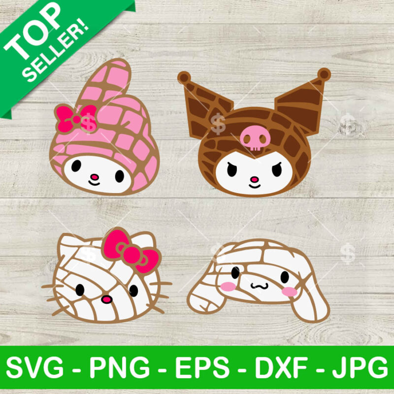 Sanrio Characters Concha SVG, Cute Sanrio Face Concha SVG, Hello Kitty ...