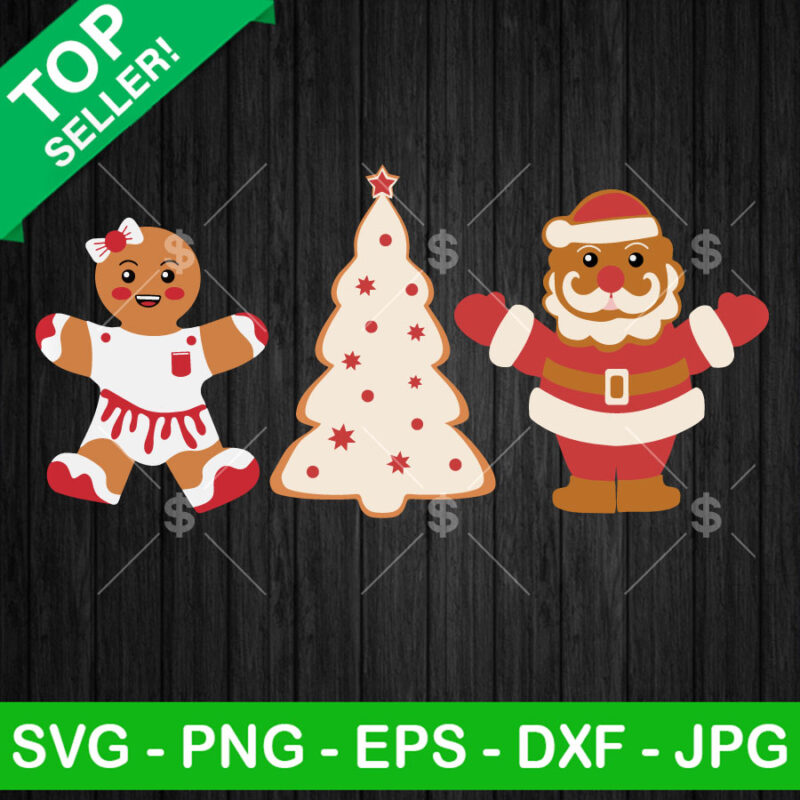 Gingerbread Man Santa And Christmas Tree SVG, Gingerbread Merry Xmas ...