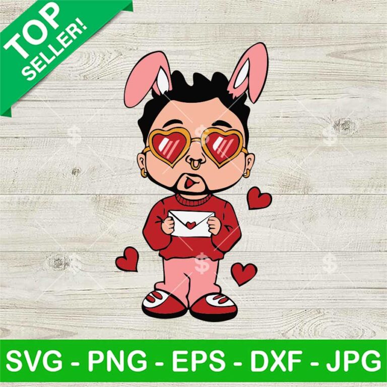Bad Bunny Chibi Valentine SVG, Valentine Bad Bunny Heart Love Letter ...
