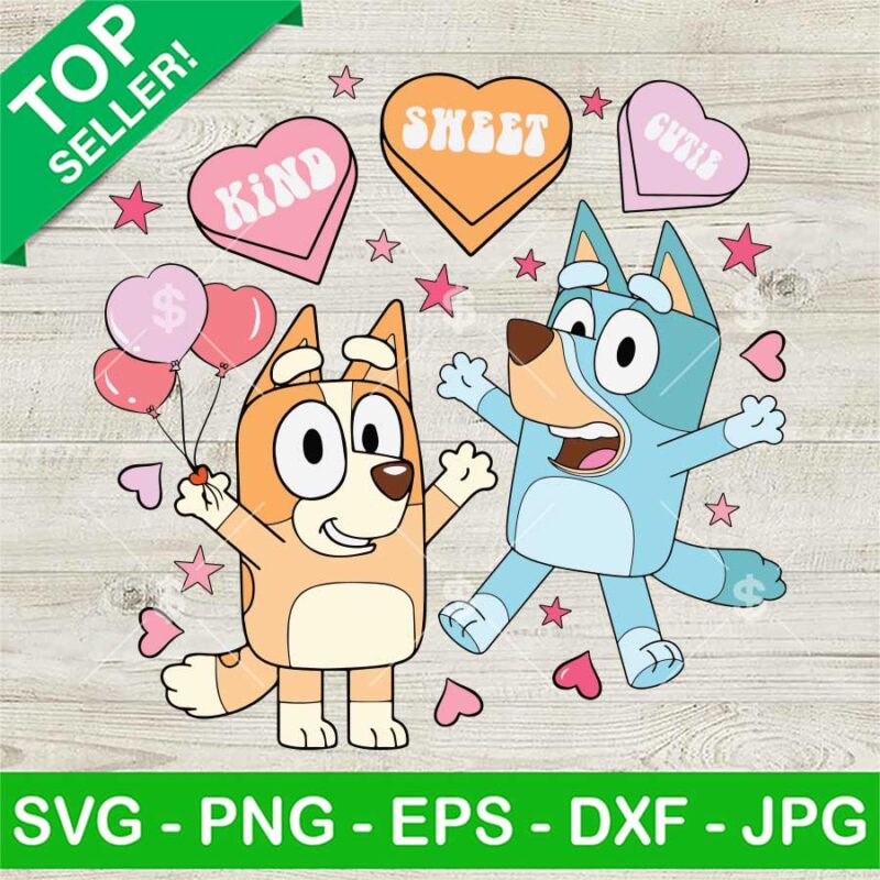 Bluey Bingo Valentine Couple SVG, Bluey Dog Candy Hearts SVG, Bluey ...