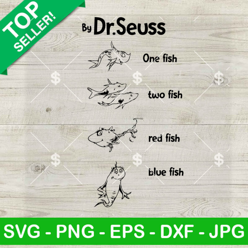 Dr Seuss One Fish Two Fish Red Fish Blue Fish SVG, Reading Across ...