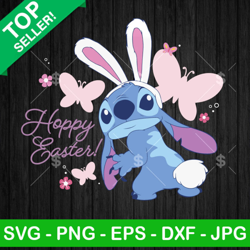 Stitch Bunny Ear Happy Easter SVG, Stitch Happy Easter SVG, Cute Bunny ...