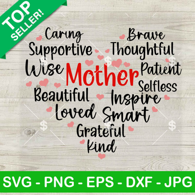 Mother Heart Shape SVG, Mother's Day SVG, Mom Quotes SVG PNG DXF EPS