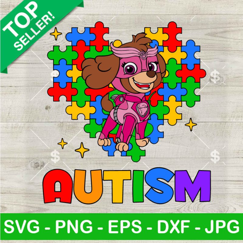 Paw Patrol Skye Autism Heart SVG, Autism Puzzle Pieces SVG, Paw Patrol ...