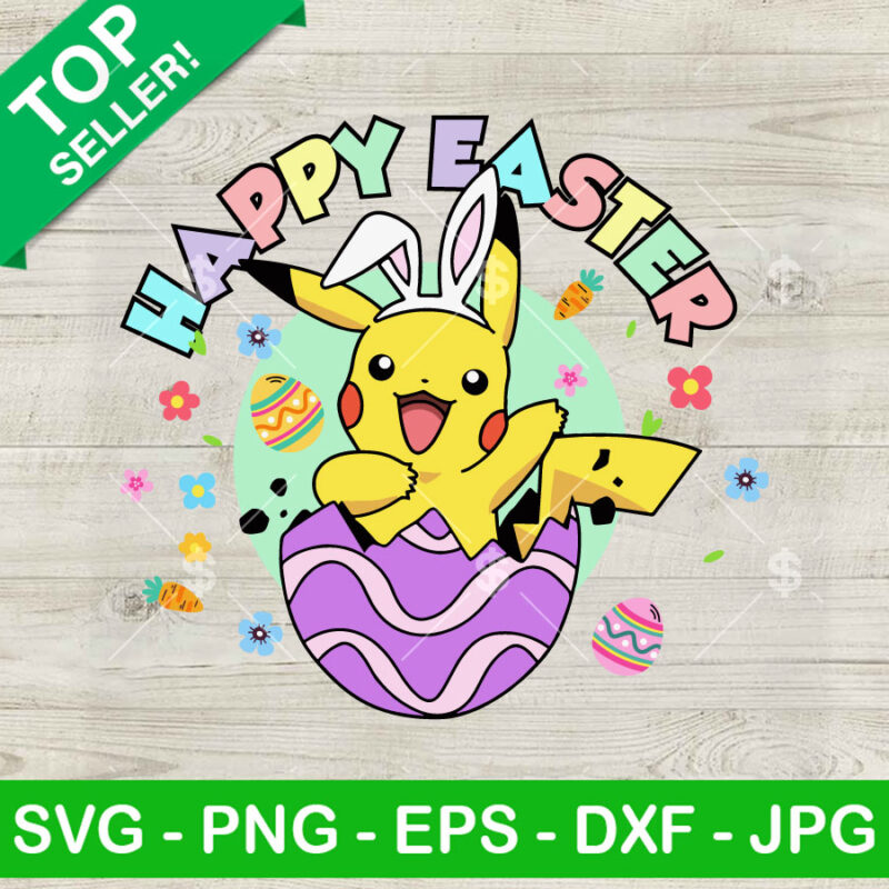 Pikachu Bunny Ear Happy Easter SVG, Pokemon Easter Day SVG, Pikachu ...
