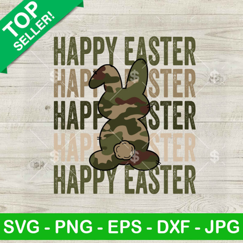 Camo Bunny Happy Easter SVG, Army Easter Bunny SVG, Camouflage Happy ...