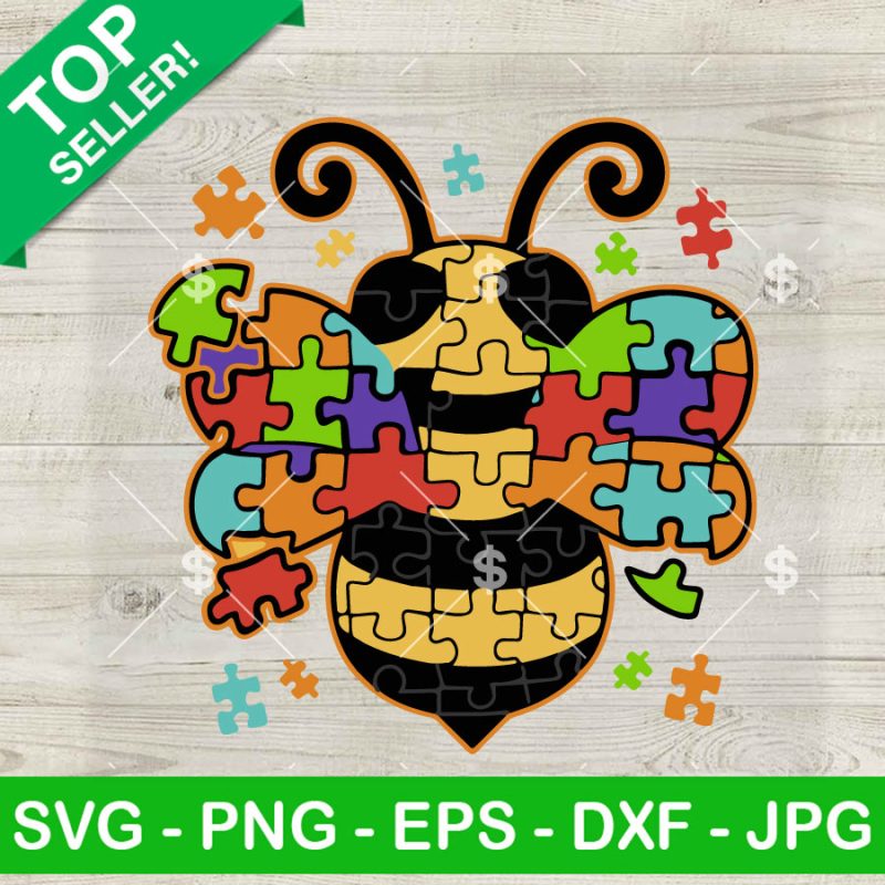 Bee Autism Puzzle Piece SVG, Autism Awareness Bee SVG, Autism Day SVG ...