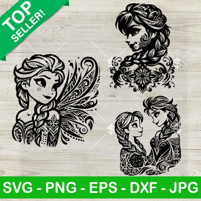 Elsa Anna Frozen Mandal SVG Bundle, Frozen Princess SVG, Disney Mandala ...