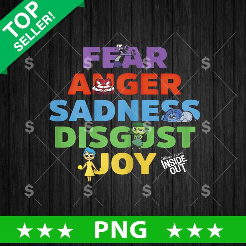 Fear Anger Sadness Disgust Joy Inside Out PNG, Inside Out Name ...