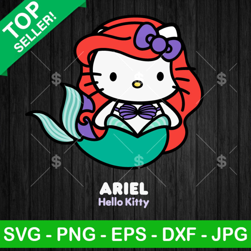 Hello Kitty Ariel Princess SVG, Ariel Princess Cat SVG, Disney Princess ...