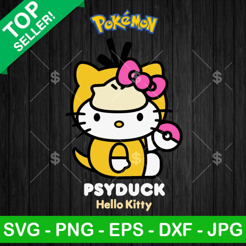Psyduck Hello Kitty SVG, Kitty Pokemon Characters SVG PNG DXF Cricut