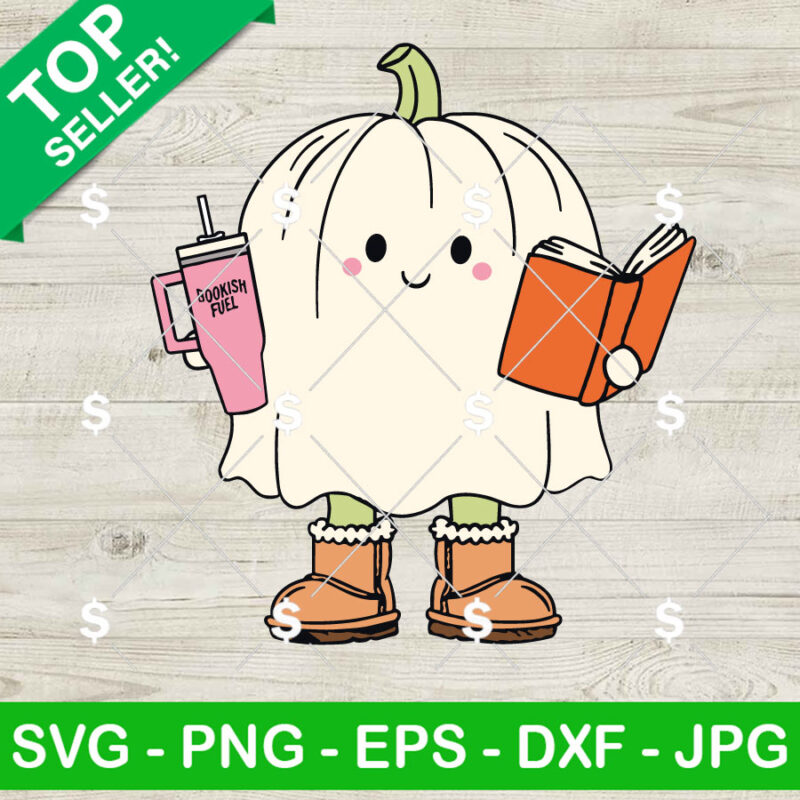Cute Bookish Pumpkin Ghost SVG, Bookworm Halloween Character SVG ...
