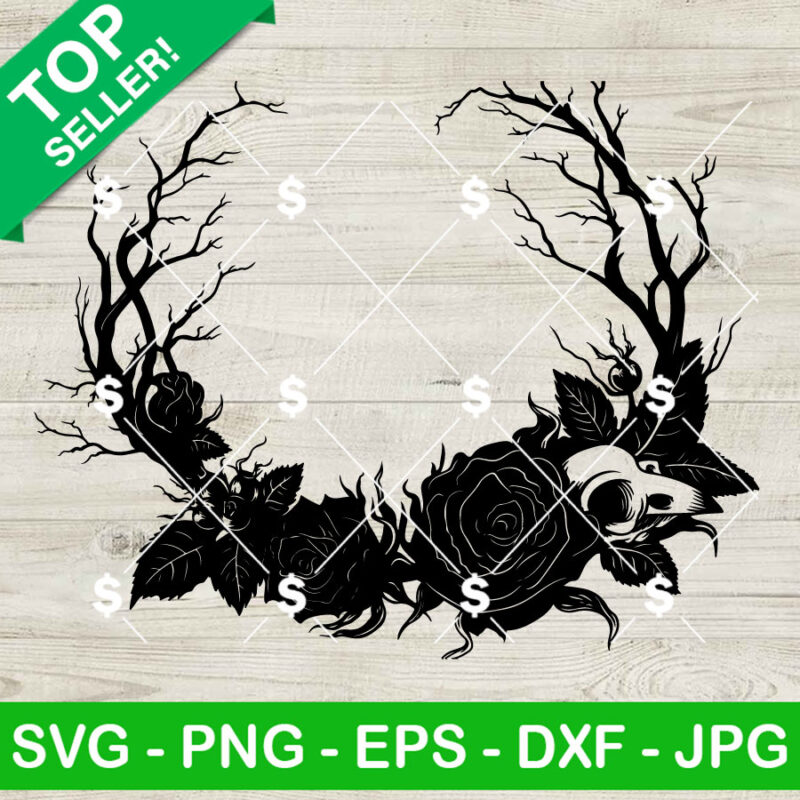 Gothic Roses Wreath SVG, Witchy Wreath SVG, Halloween SVG Cricut