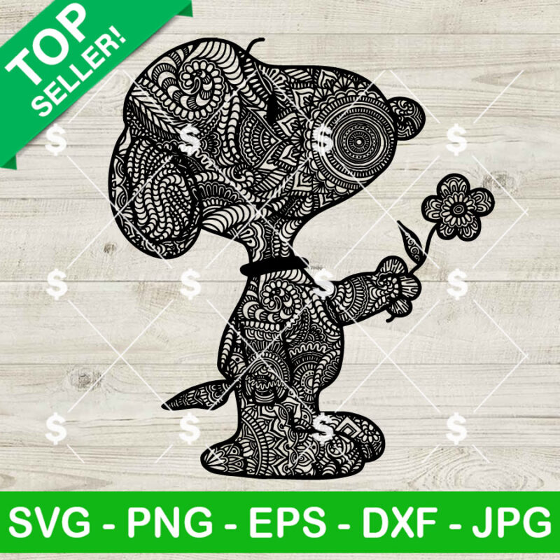 Mandala Snoopy With Flower SVG, Zentange Snoopy SVG, Peanut SVG PNG Cricut