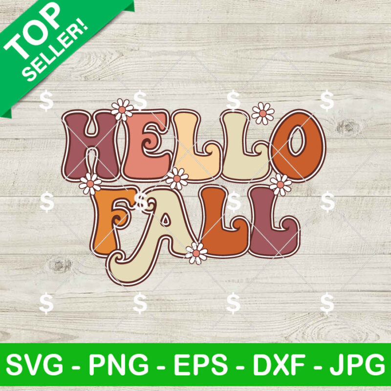 Retro Hello Fall SVG, Groovy Autumn SVG PNG Cricut