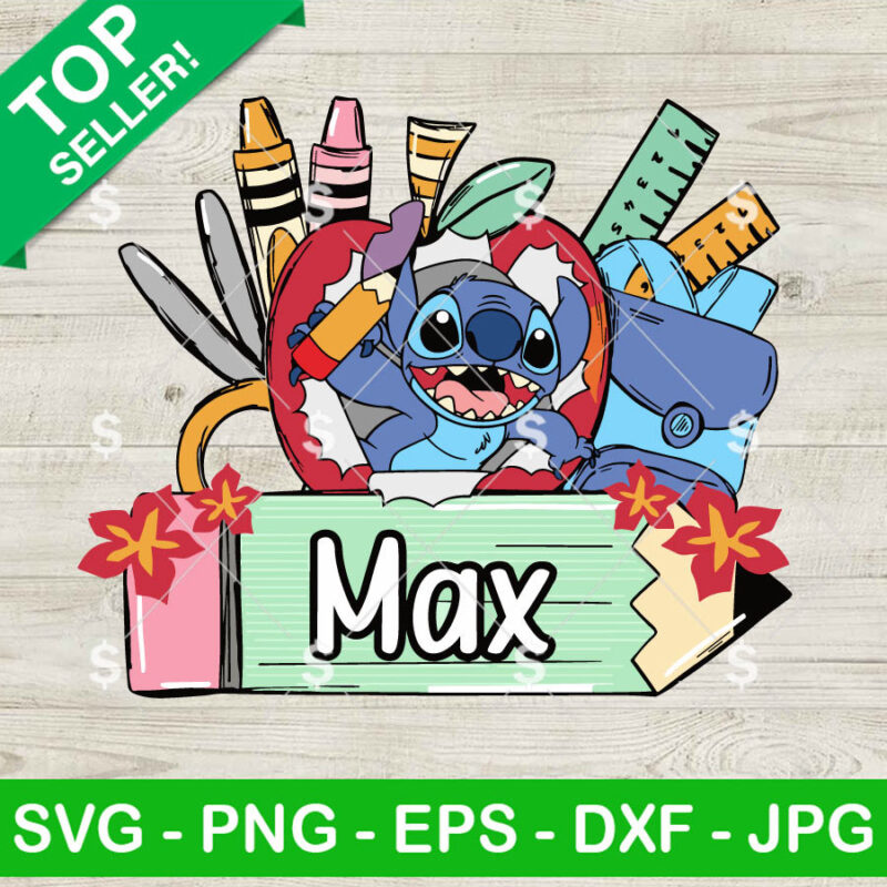 Stitch Welcome Back To School Name SVG, Stitch Pencil Name Frame SVG ...