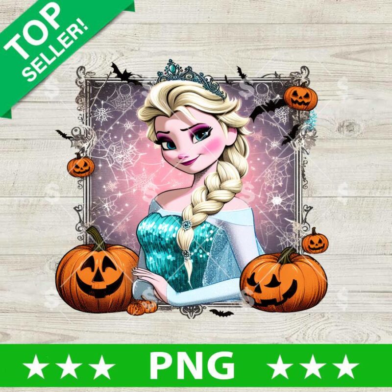 Elsa Pumpkin Halloween PNG, Frozen Princess Halloween Sublimation PNG