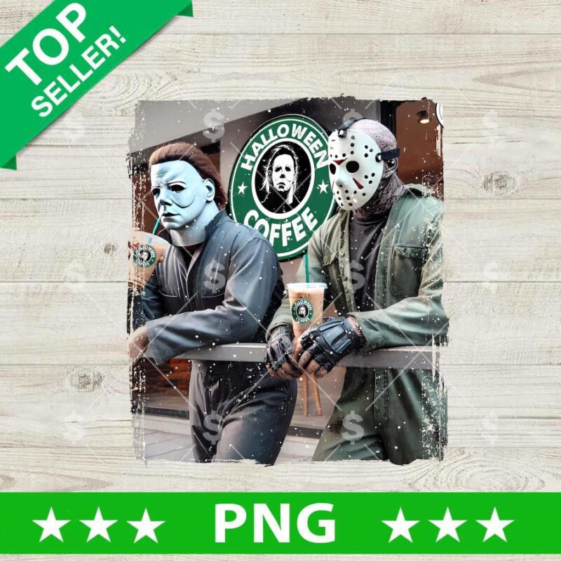 Michael Myers And Jason Voorhees Drink Coffee PNG, Horror Starbucks ...