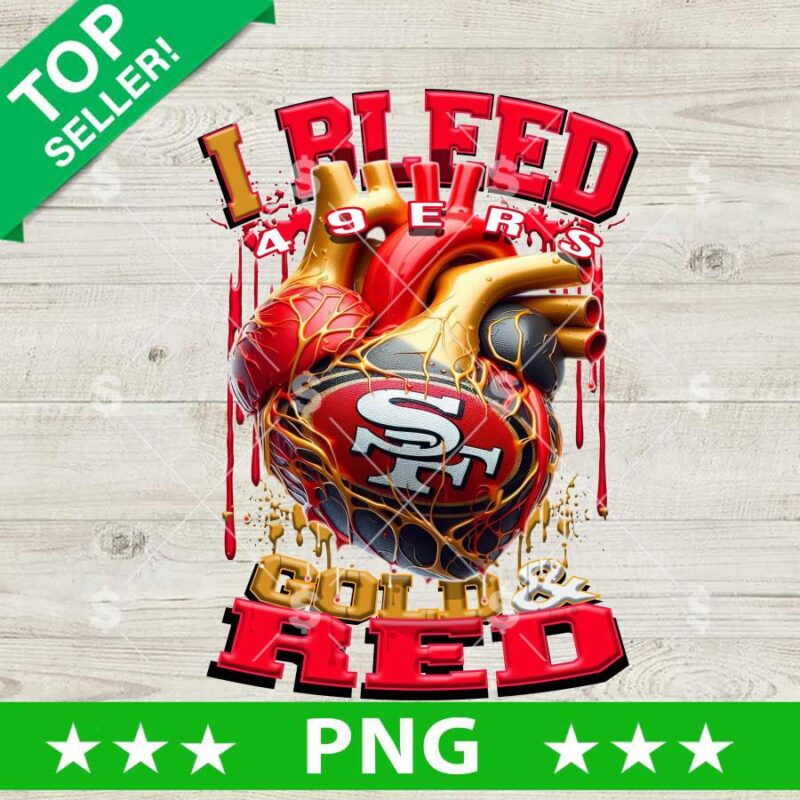 I Bleed Gold And Red SF 49ers PNG, San Francisco 49ers PNG, 49ers Heart PNG