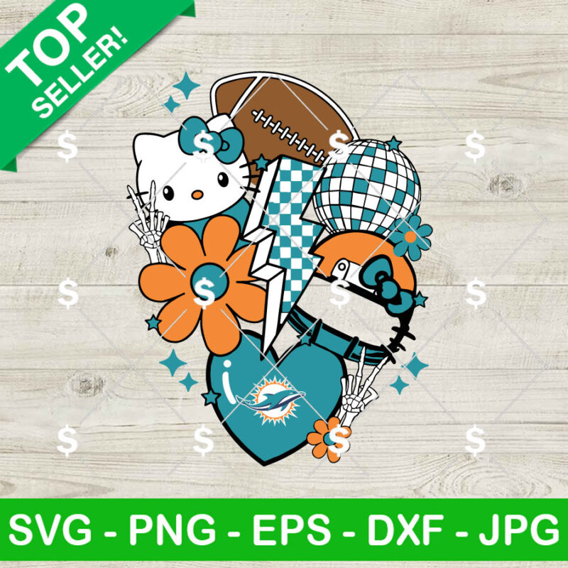 Miami Dolphins Hello Kitty NFL SVG, Hello Kitty NFL SVG, Kitty Football ...