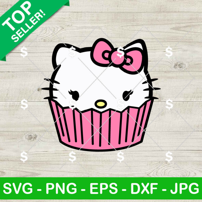 Cute Hello Kitty Cupcake SVG, Cartoon Hello Kitty Birthday SVG, Kawaii ...