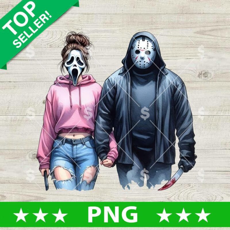 Horror Jason Voorhees And Ghostface Couple PNG, Horror Couple Halloween ...