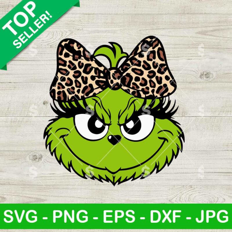 Grinch Leopard Bow SVG, Grinch Girl SVG, Grinch Christmas SVG