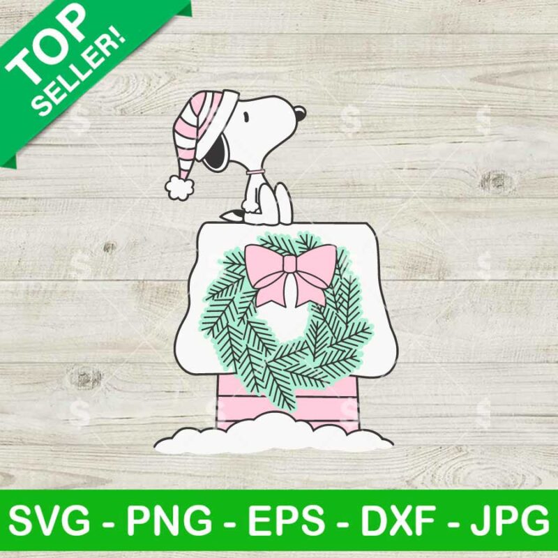 Snoopy Pink Christmas SVG, Peanuts Snoopy Christmas Wreath SVG, Snoopy Xmas SVG