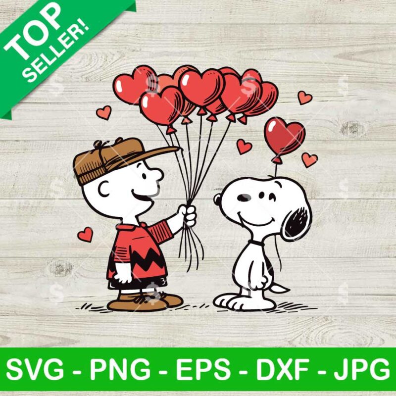 Valentines Charlie Brown and Snoopy SVG, Snoopy Heart Balloon SVG ...