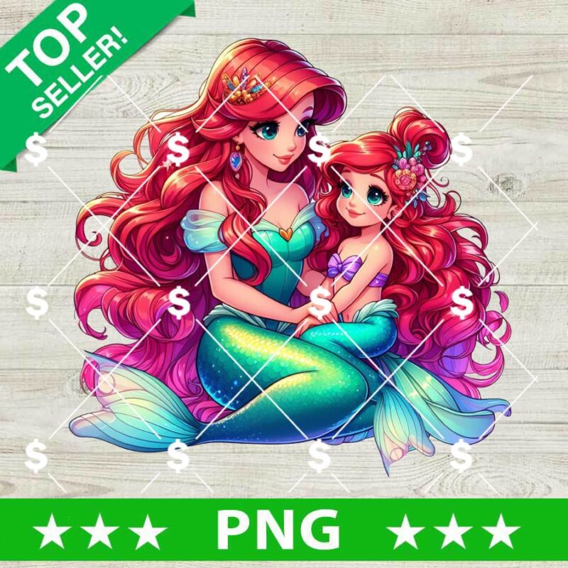 Ariel Little Mermaid Mom and Daughter PNG, Disney Mom And Daughter ...